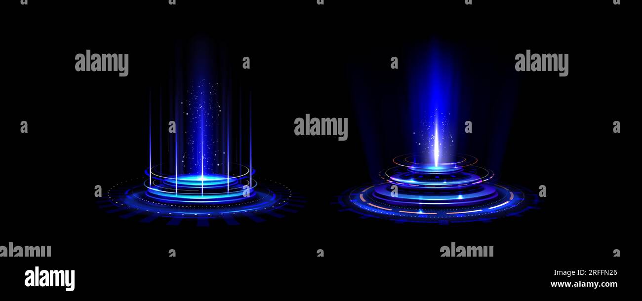 Blue glowing neon game portal - realistic vector illustration of ...