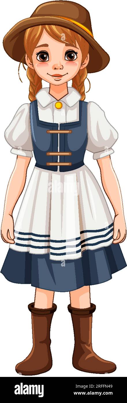 A vector cartoon illustration of a woman wearing a traditional German ...