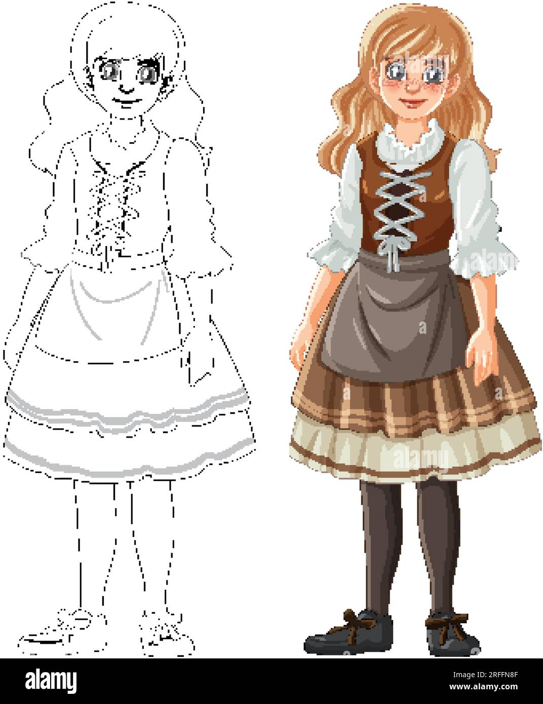 Outline of a blonde woman wearing a traditional German Bavarian outfit ...