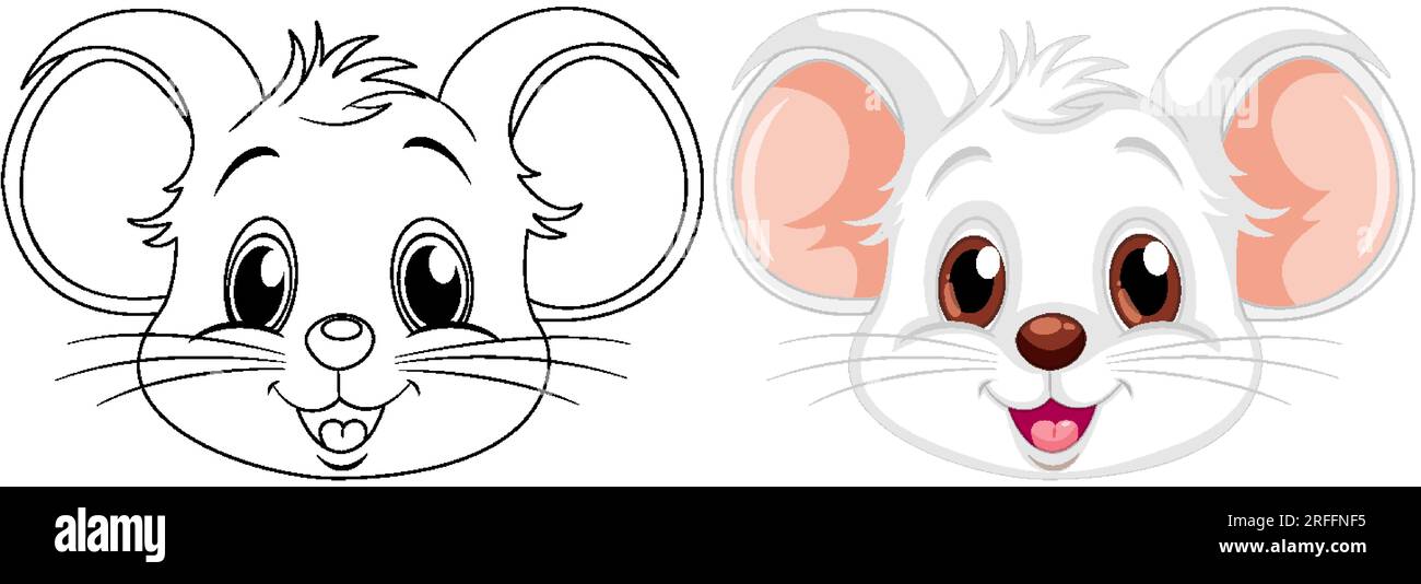 Coloring cute rat cartoon and its colour illustration Stock Vector ...