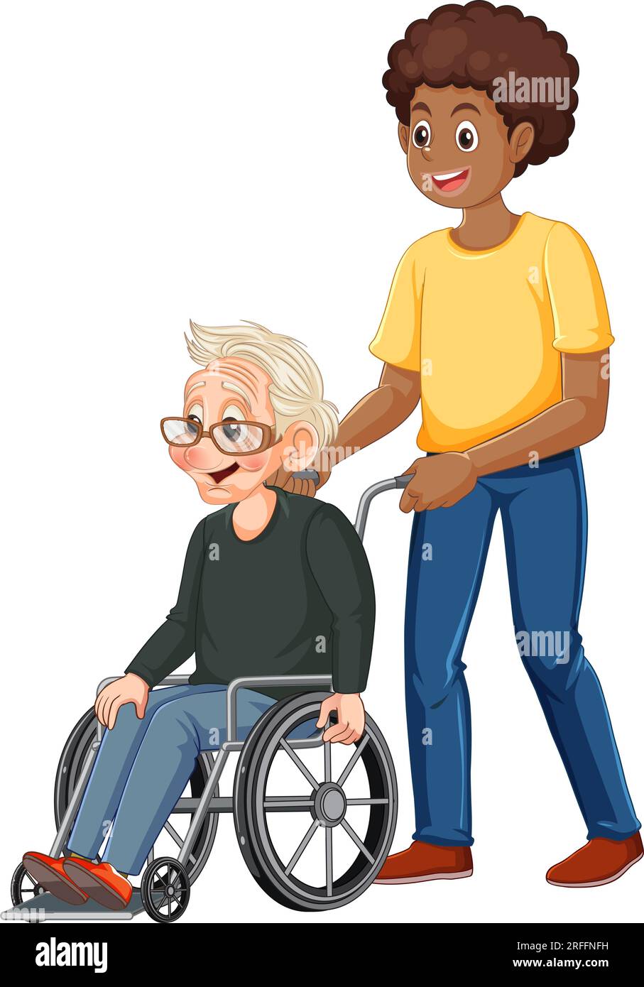 African American Man Pushing Old Man in Wheelchair illustration Stock ...