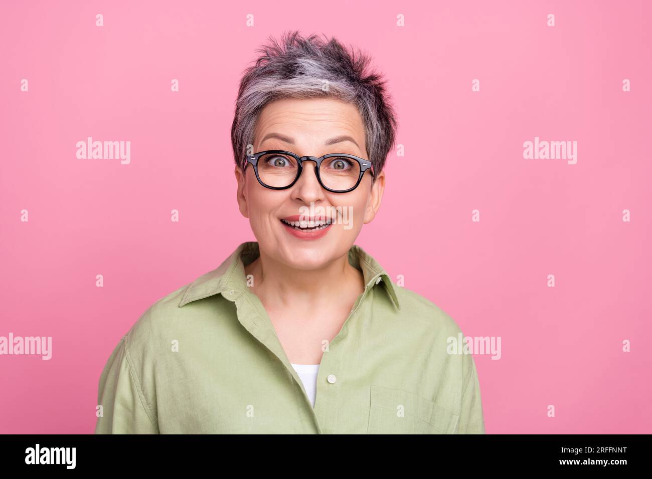Photo of positive astonished person toothy smile unexpected reaction ...