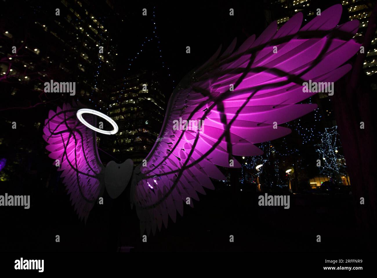 neon angel wings at Canary Wharf Stock Photo - Alamy