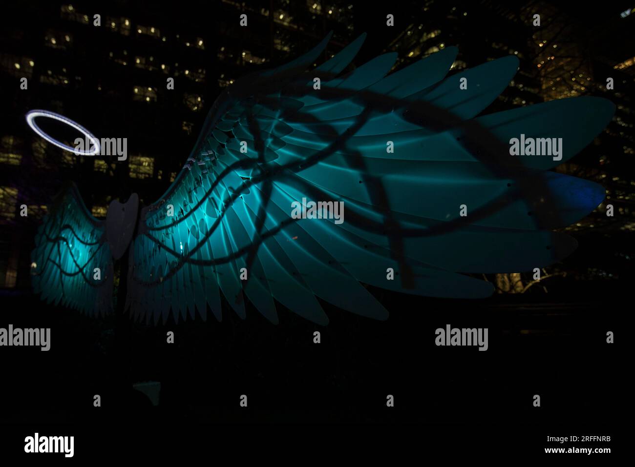 neon angel wings at Canary Wharf Stock Photo - Alamy