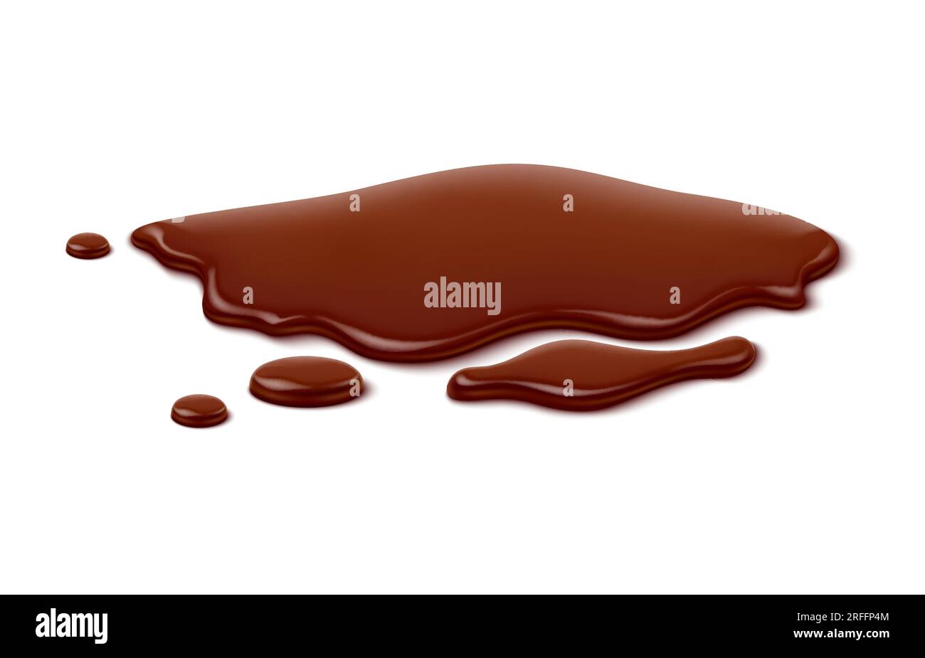 Chocolate puddle, brown choco spill, isolated liquid blot and drip ...