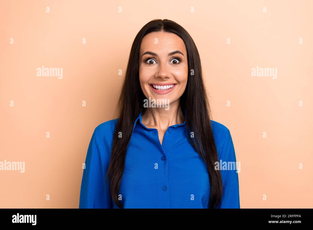 Photo of astonished positive person beaming smile unbelievable news ...