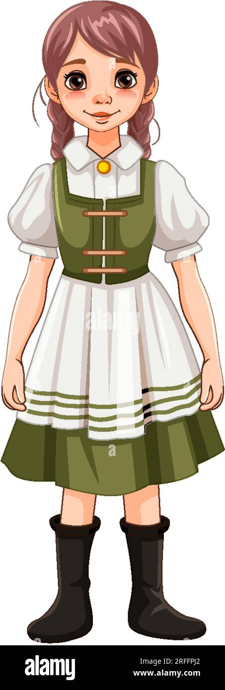 A vector cartoon illustration of a woman wearing a traditional German ...