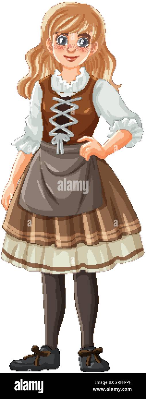 A vector cartoon illustration of a woman wearing a traditional German ...