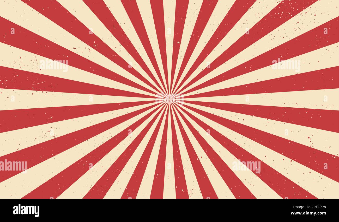 Circus background and spiral retro rays vector pattern. Vintage poster of red white sun or star ...