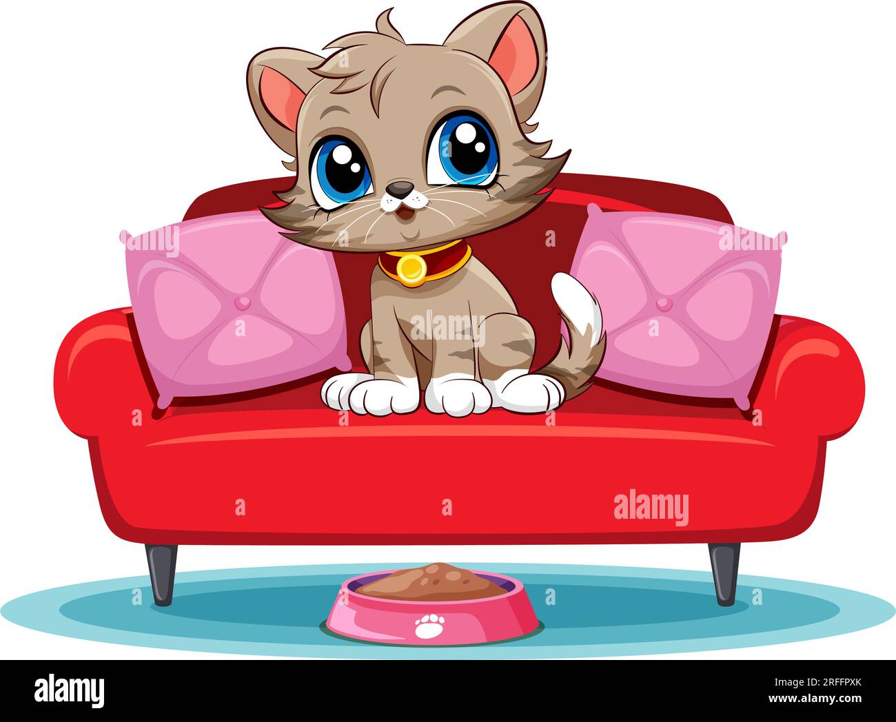 Cute Kitten on Sofa Cartoon illustration Stock Vector Image & Art - Alamy