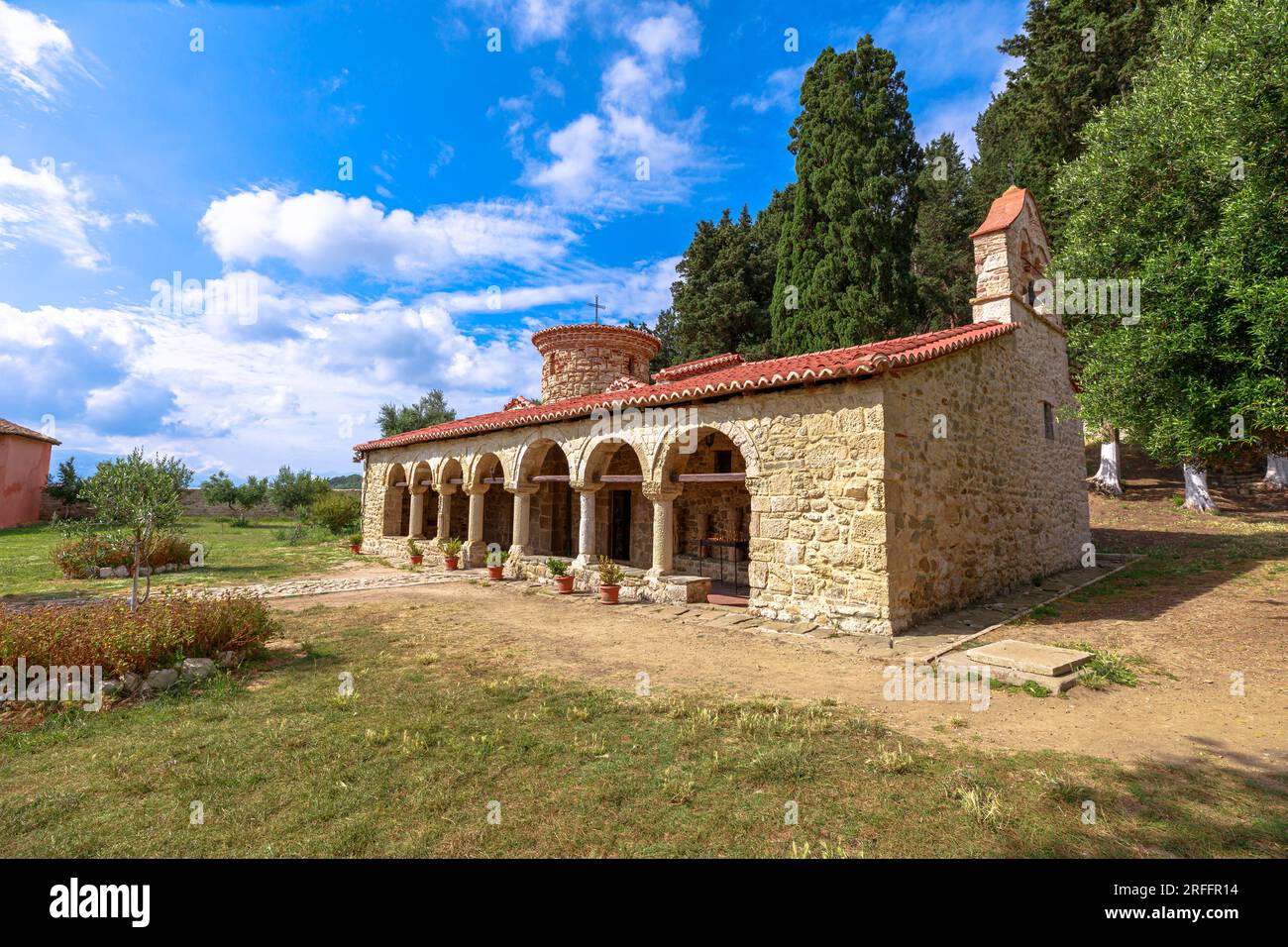 Saint Mary's Monastery on Zvernec island, Albania, stands as a timeless ...