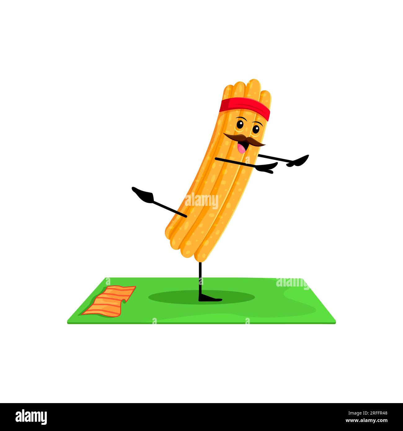 Cartoon Tex Mex Mexican food churros character doing yoga or fitness ...