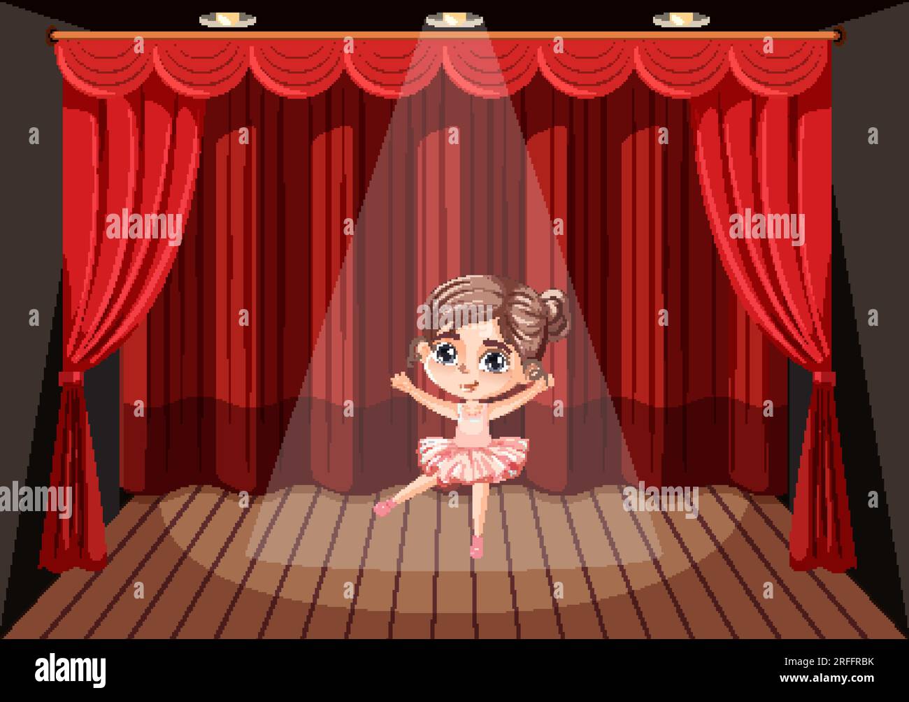 A Vector Cartoon Illustration Of A Girl Dancing Ballet On A Stage Stock Vector Image And Art Alamy