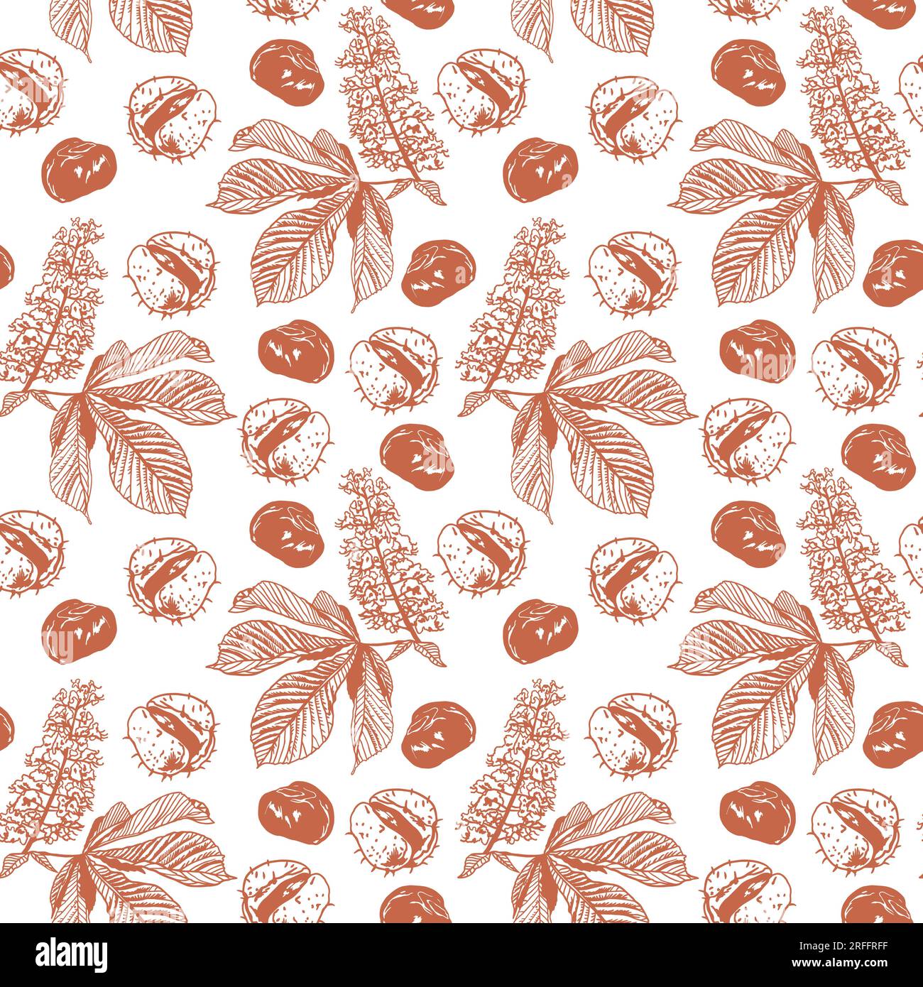 Leaves, flower and fruits of chestnut. Vector seamless pattern of ...