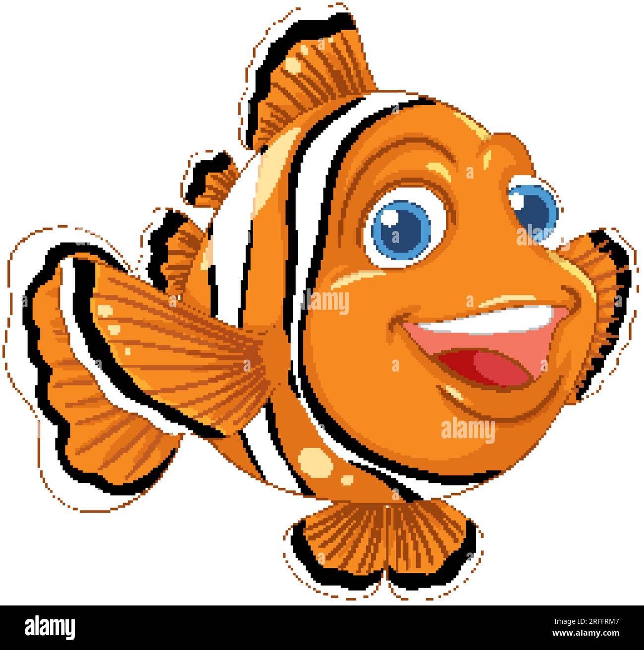 A cheerful cartoon illustration of a clownfish, isolated on a white ...