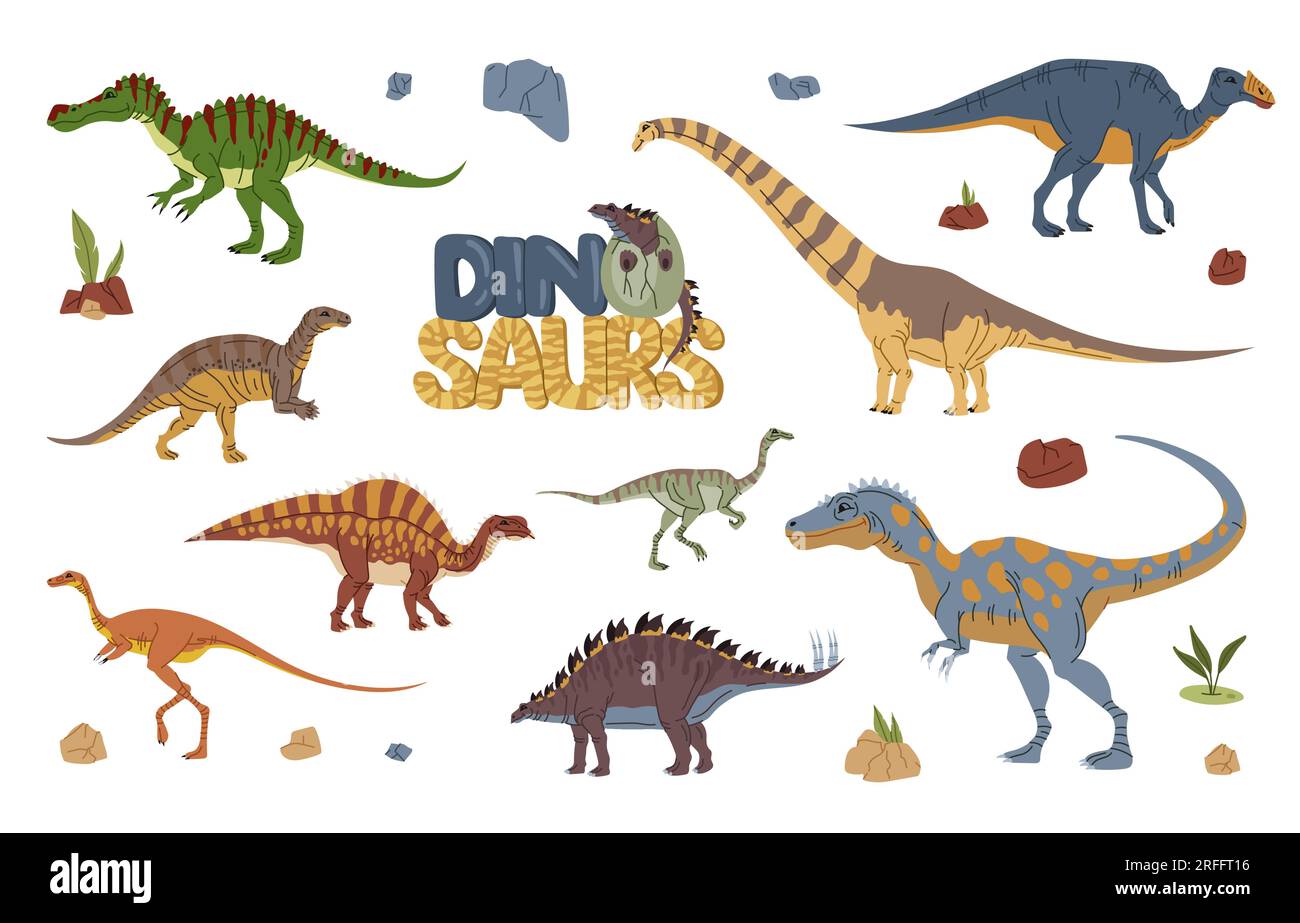 Cartoon dinosaur characters. Prehistoric dinosaur, paleontology lizard ...