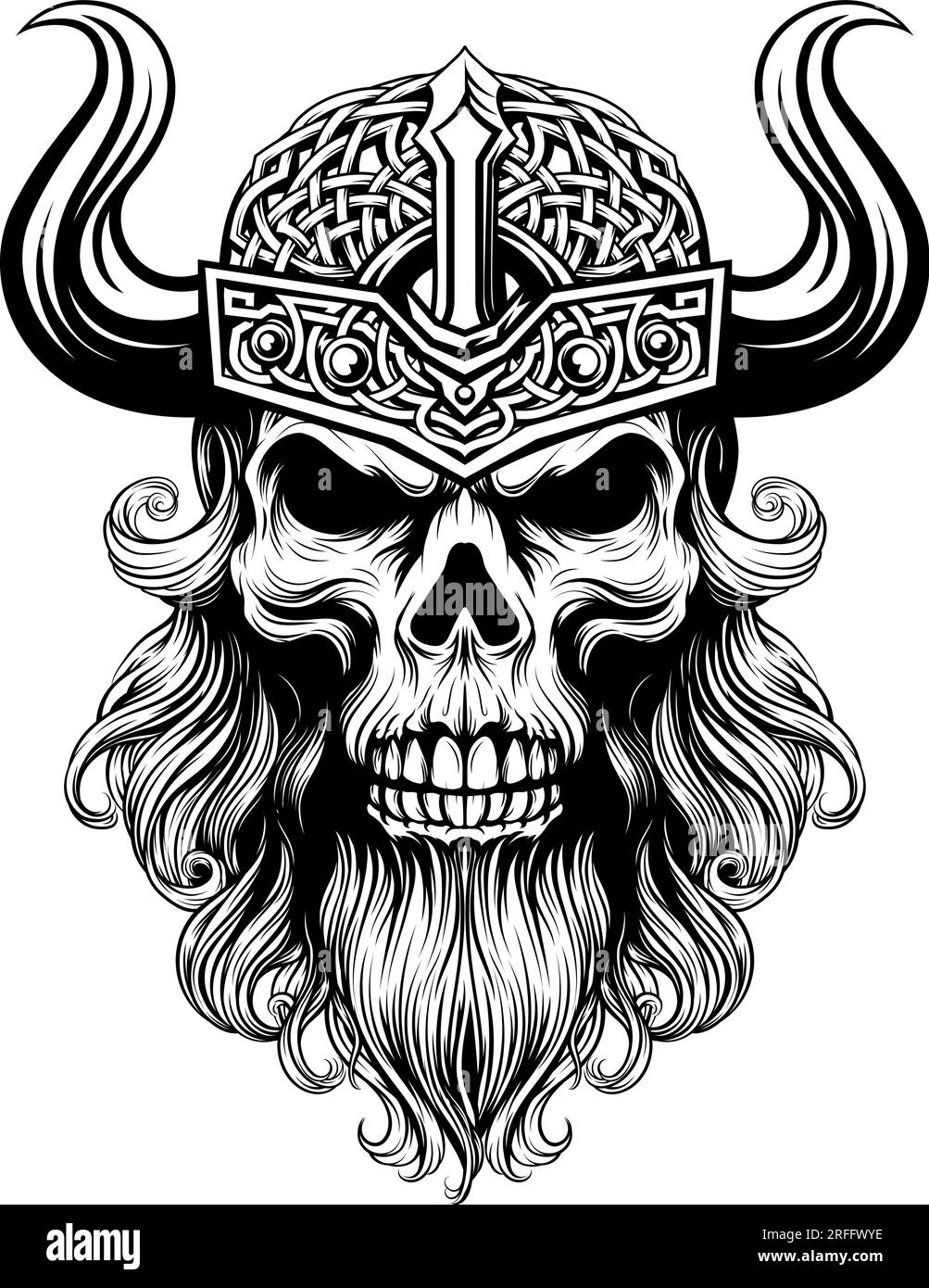 Viking Warrior Skull Vector Of Skull Wearing Viking Helmet With Falcon