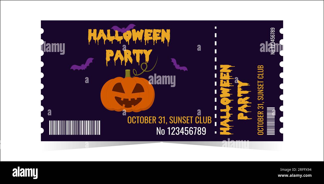 Layout of the Halloween Party Ticket Template. Scary pumpkin on a dark ...