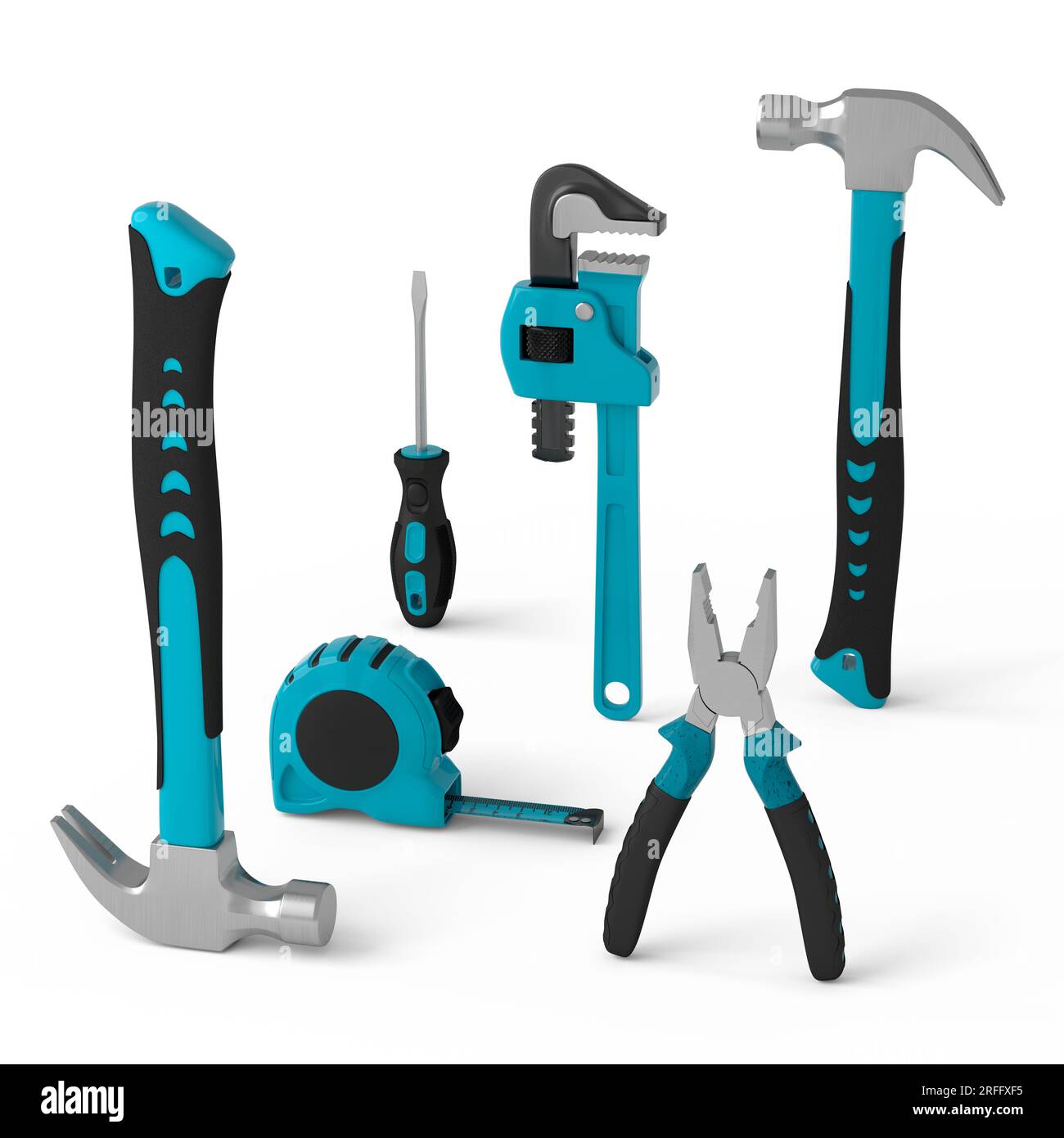 Top view of green construction tools for repair and installation on ...