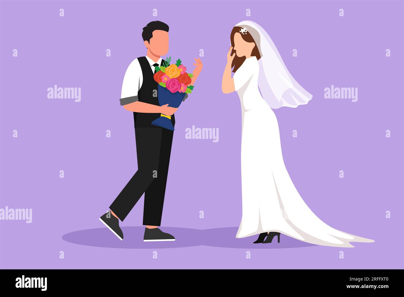 Cartoon flat style drawing happy man making proposal marriage to woman ...