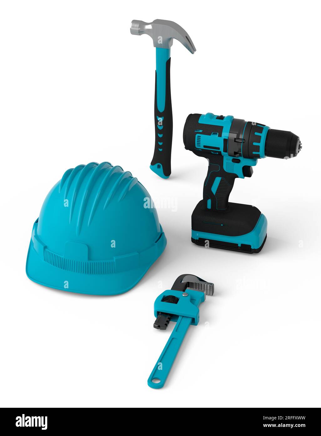 Top view of green construction tools for repair and installation on ...