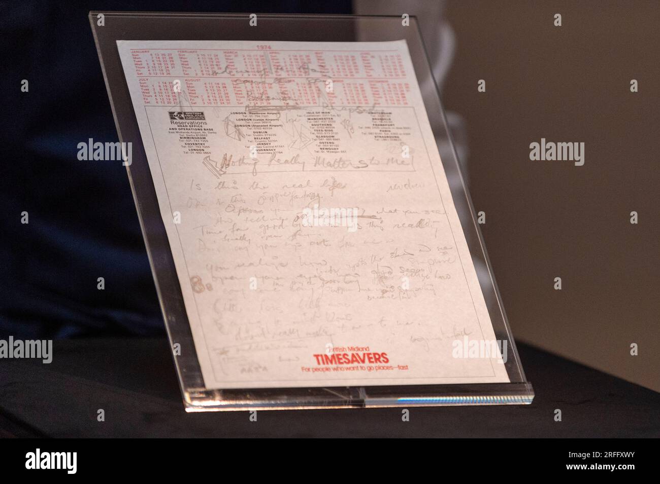 London, UK. 3 August 2023. 'Autograph manuscript draft lyrics for ...