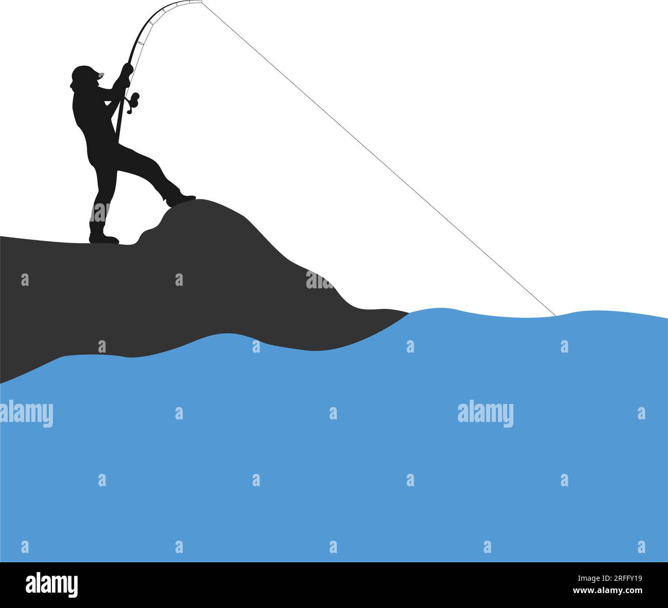 Silhouette of man fishing Stock Vector Images - Alamy