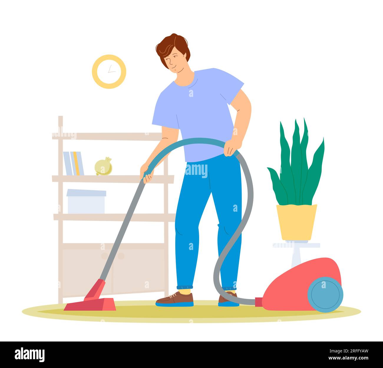 Man vacuuming carpet - modern colored vector illustration Stock Vector ...