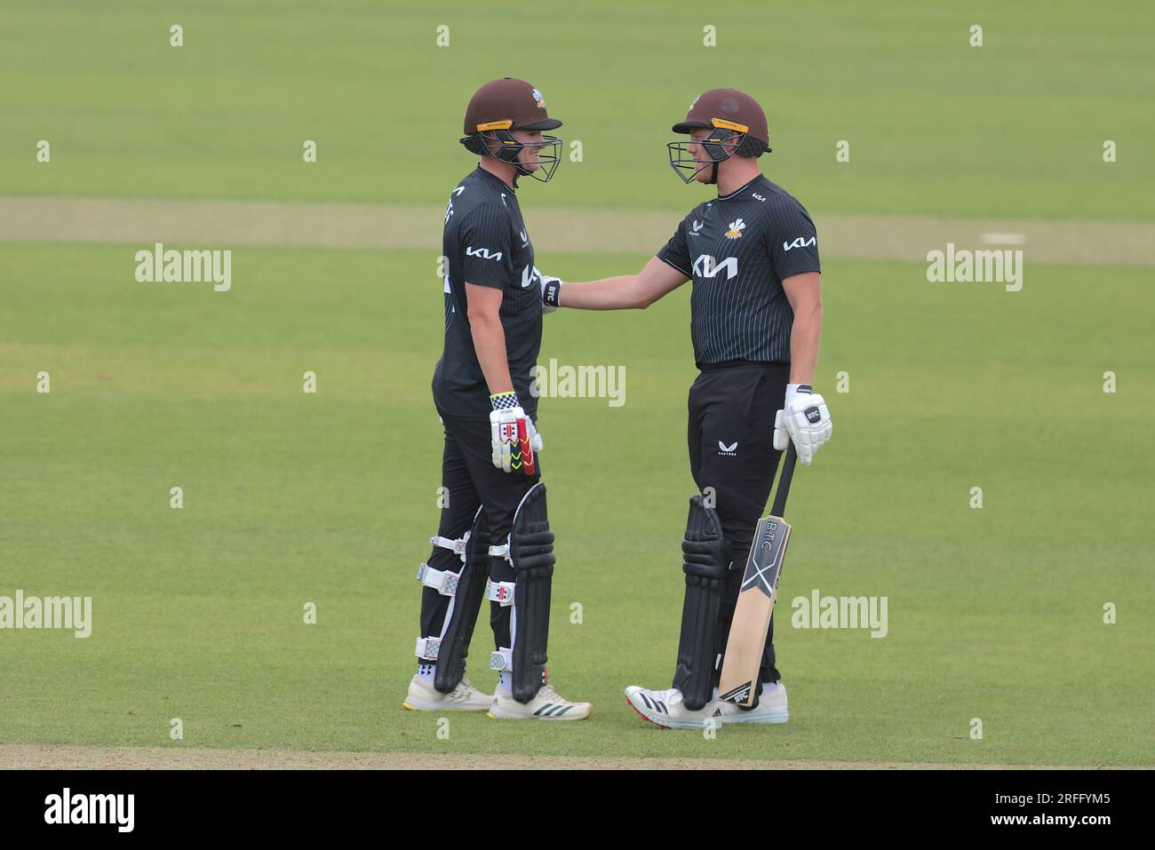 London, UK. 3rd Aug, 2023. Surrey's Ben Geddes gets his fifty as Surrey ...