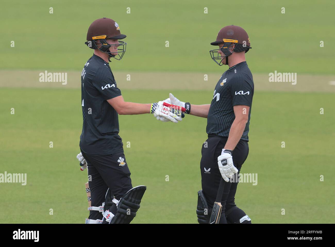 London, UK. 3rd Aug, 2023. Surrey's Ben Geddes gets his fifty as Surrey ...