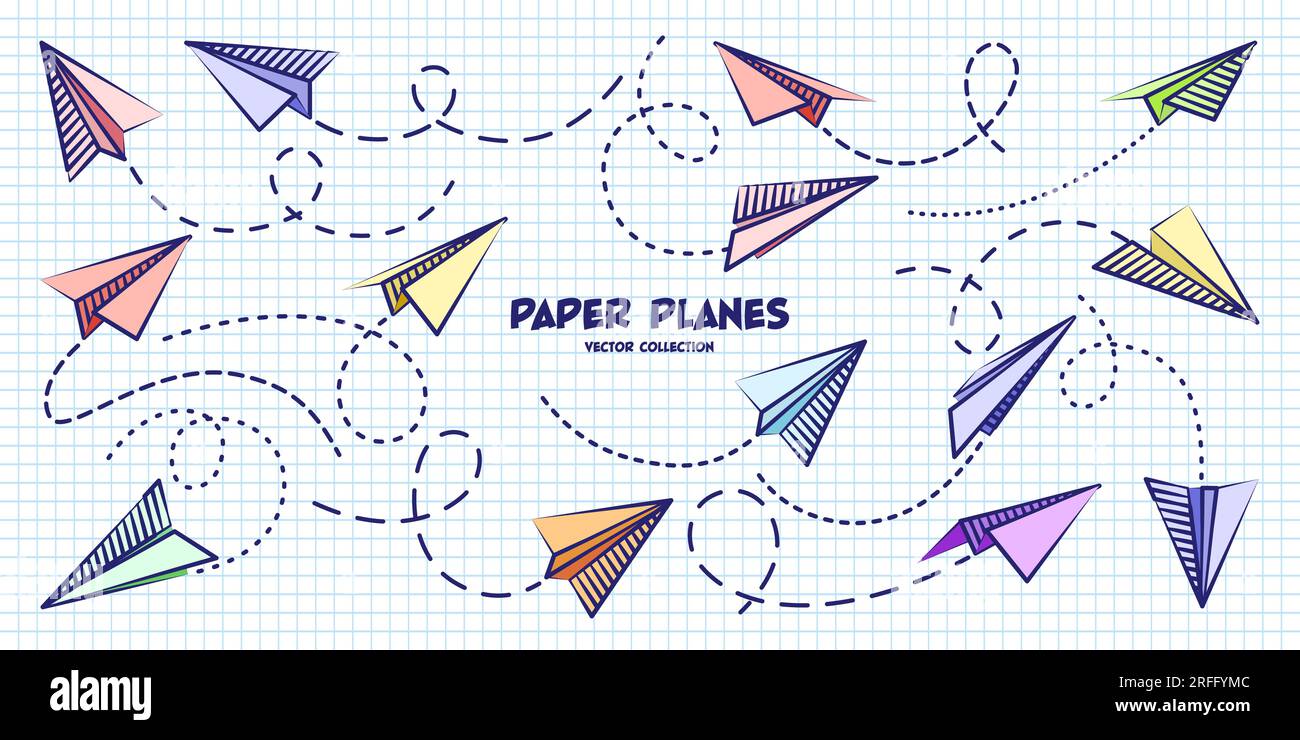 Hand drawn planes on checkered paper sheet. School notebook for drawing ...
