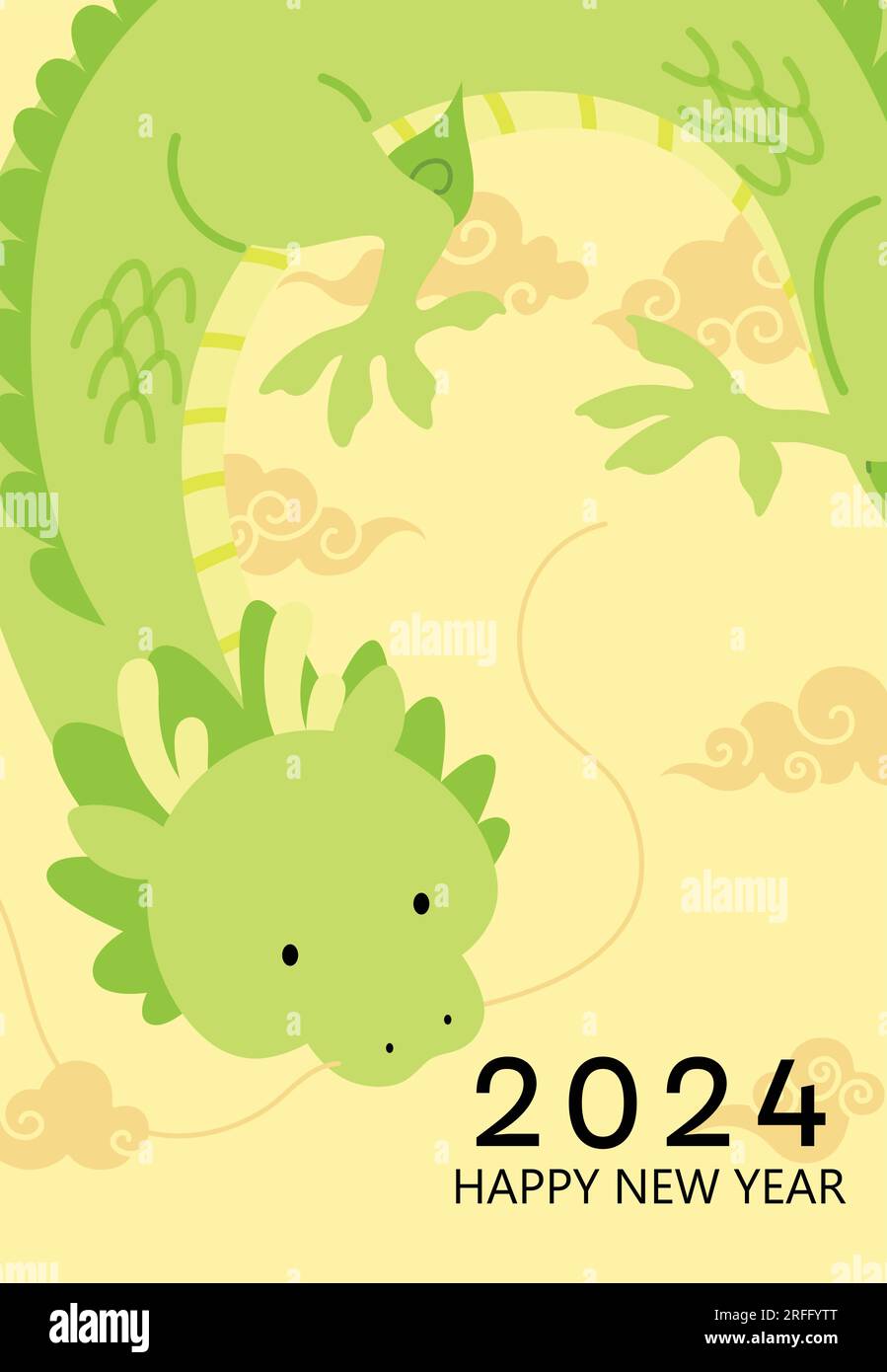 Cute year of the dragon 2024 greeting card illustration vector template ...