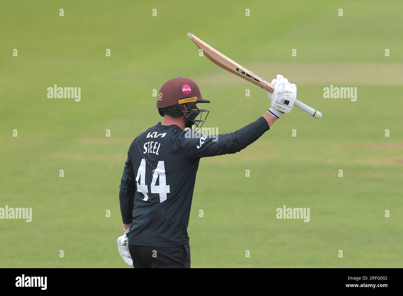 London, UK. 3rd Aug, 2023. Surrey's Cameron Steel gets his fifty as ...