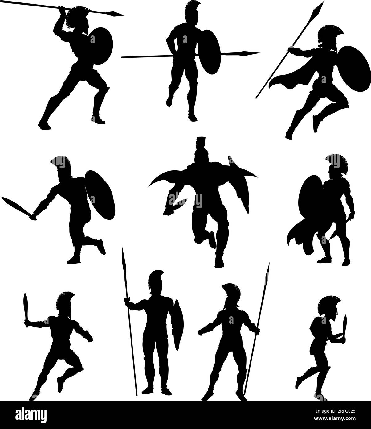 Spartan Silhouette Gladiator Trojan Warrior Set Stock Vector Image ...