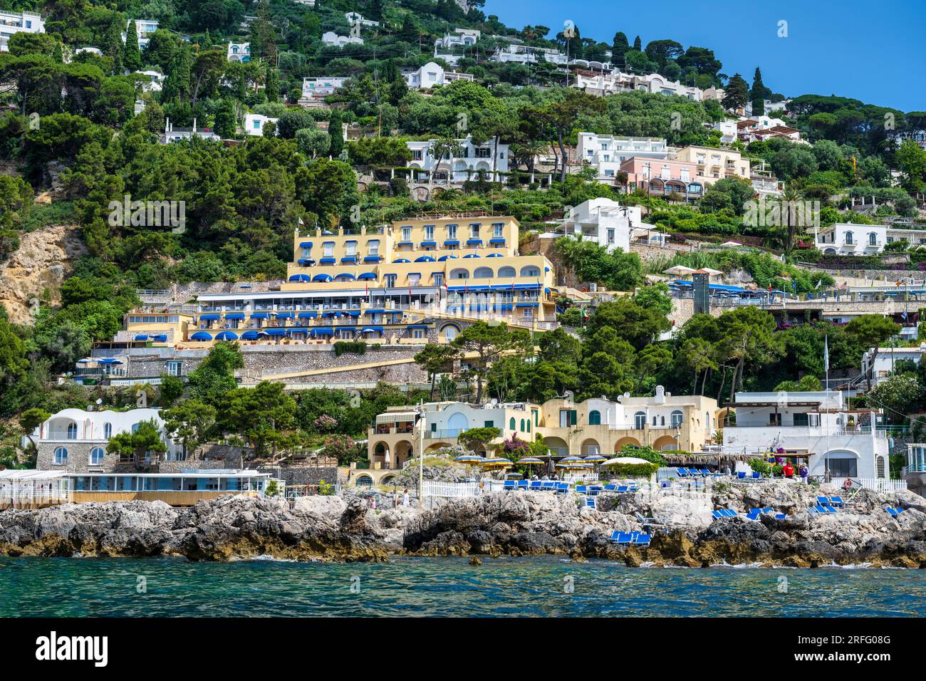 View of Marina Piccola on the south coast of the Island of Capri in the ...