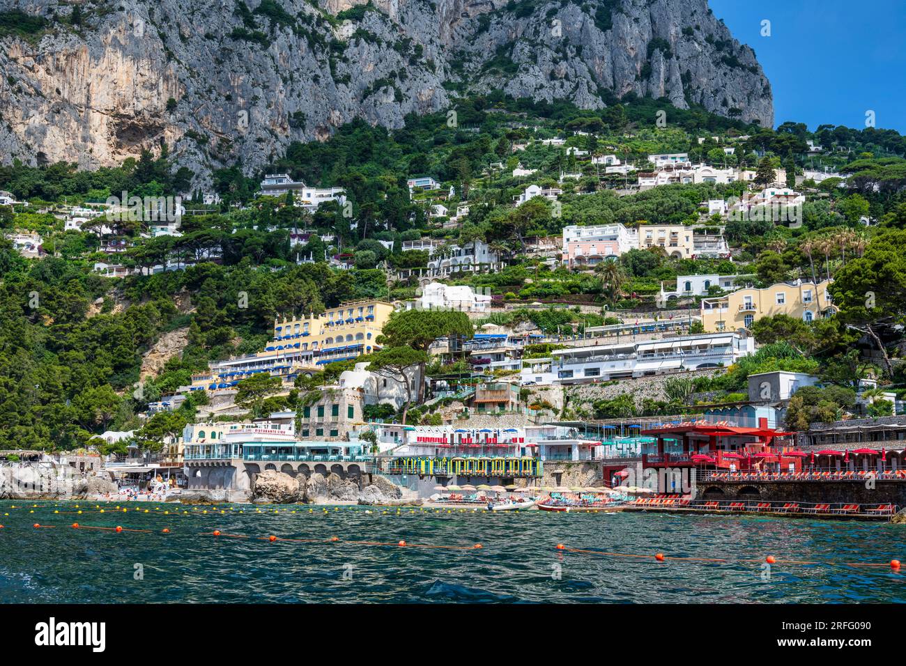View of Marina Piccola on the south coast of the Island of Capri in the ...