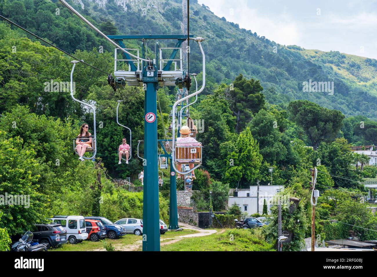 Chair Lift taking visitors from Anacapri to Monte Solaro, the highest ...