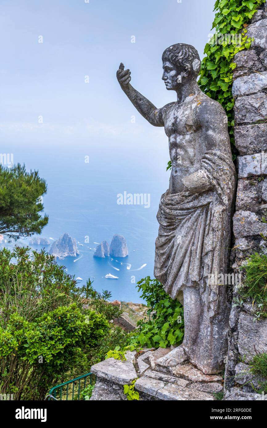 Statue of the Roman Emperor Augustus overlooking the Bay of Naples from ...