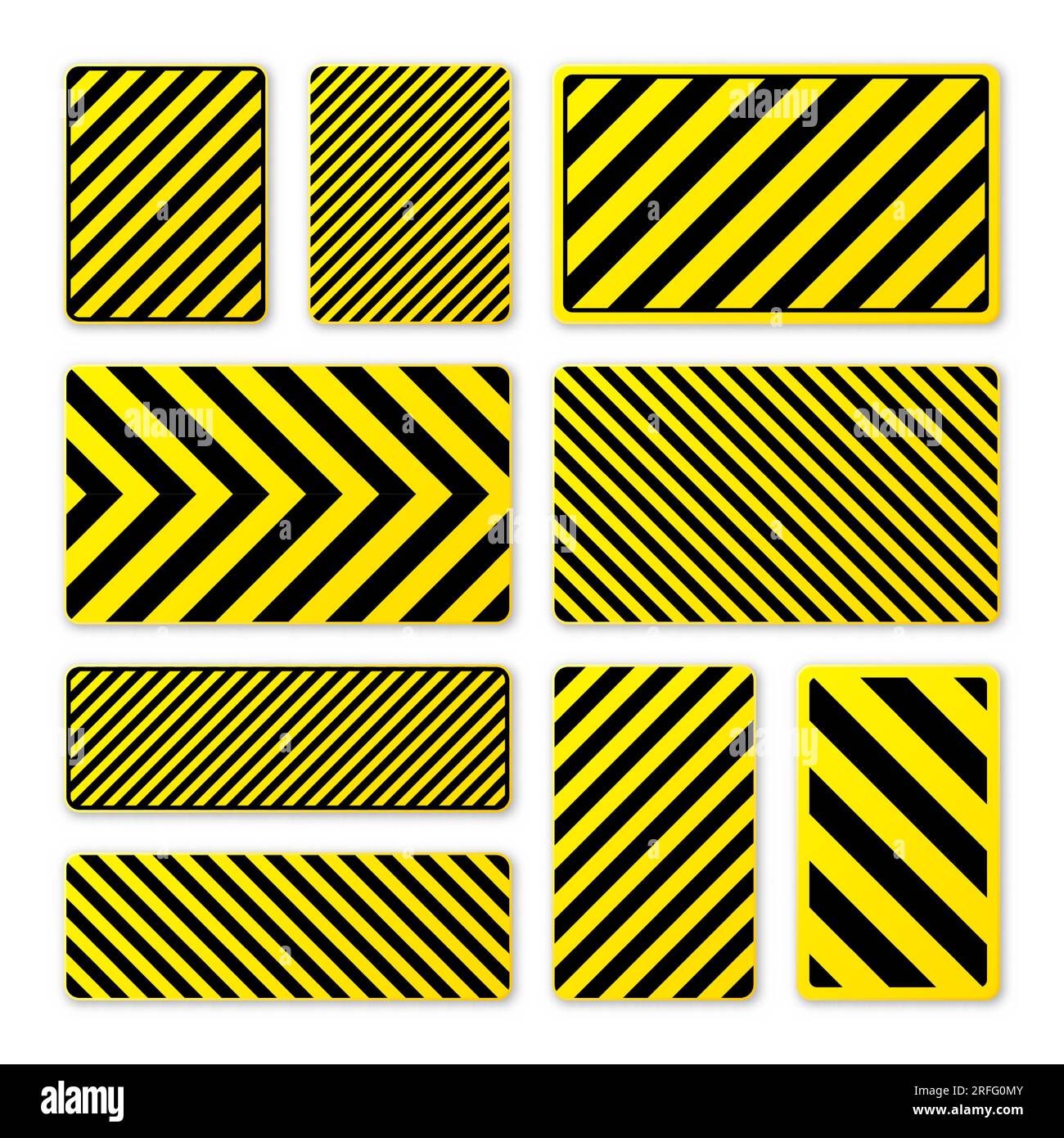 Various black and yellow warning signs with diagonal lines. Attention ...