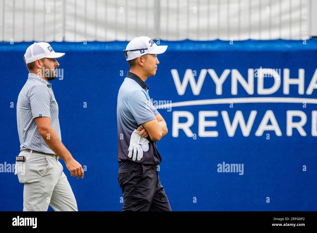 August 3, 2023: Stephan Jaeger (left) and Michael Kim (right) walk off ...