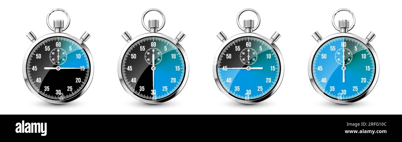 Realistic classic stopwatch. Shiny metal chronometer, time counter with ...