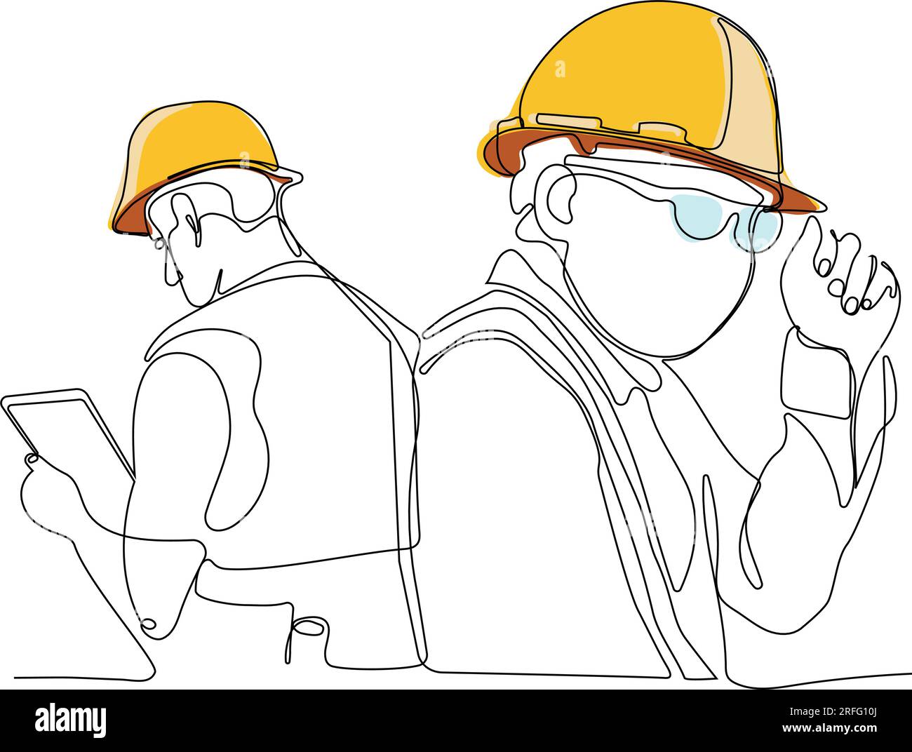 construction manager and engineer working on building site. Vector ...