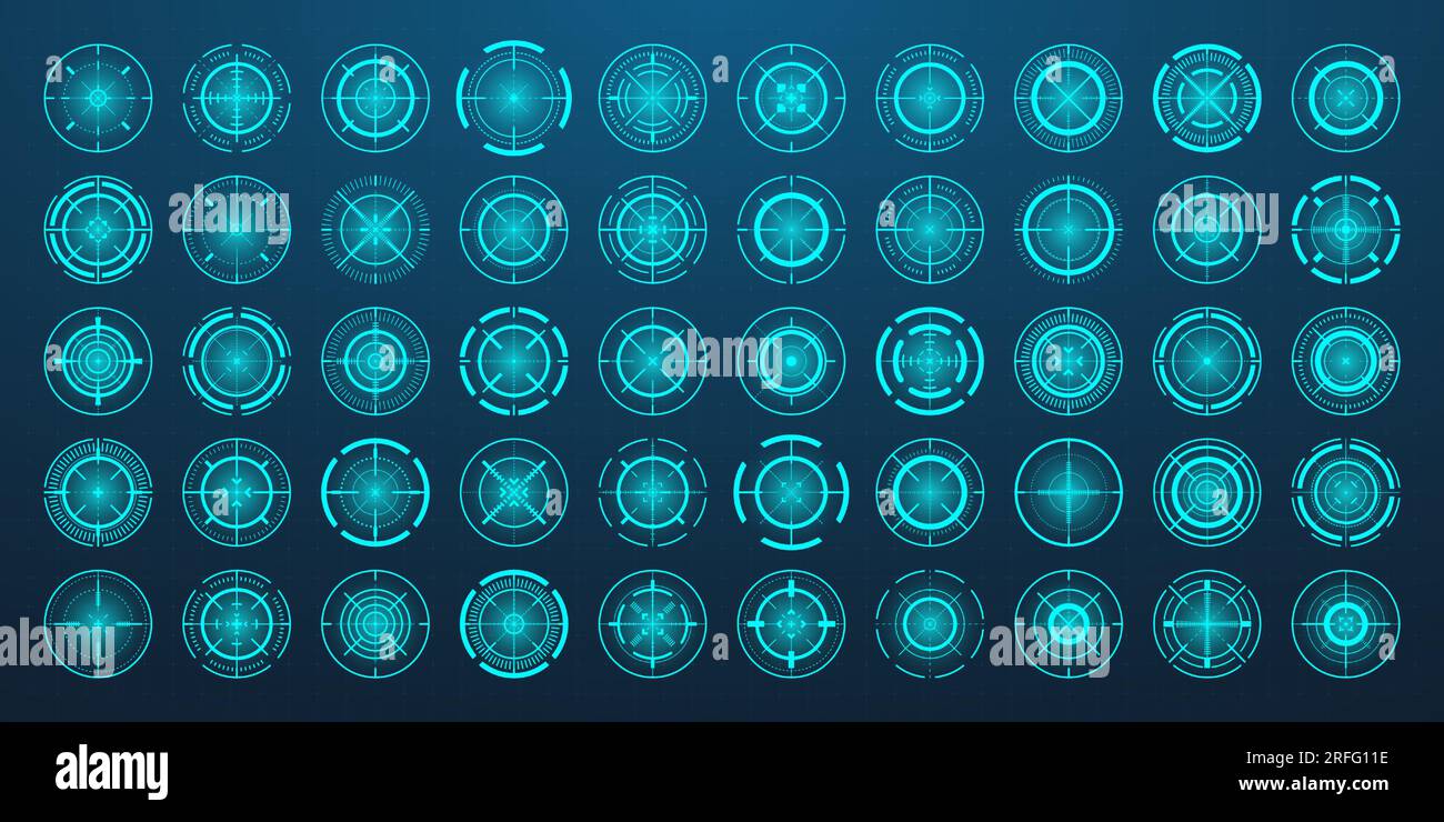 Crosshair, gun sight vector icons. Bullseye, black target or aim symbol ...