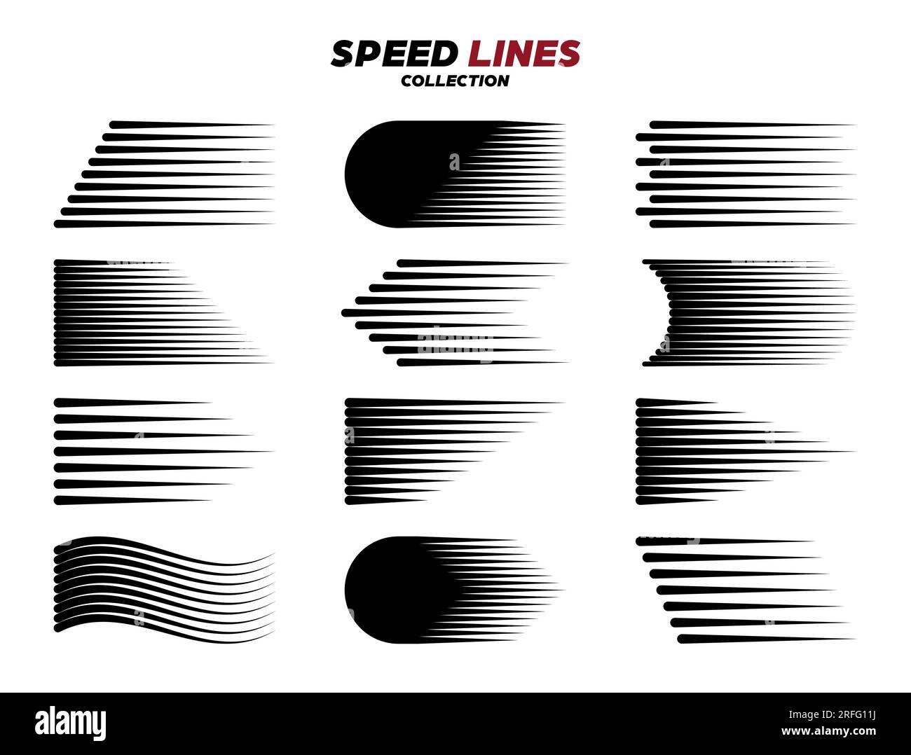 Black cartoon or comic speed lines with round corners. Simple line with ...