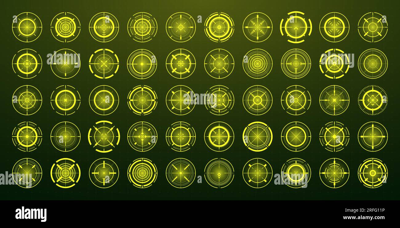 Crosshair, gun sight vector icons. Bullseye, black target or aim symbol ...