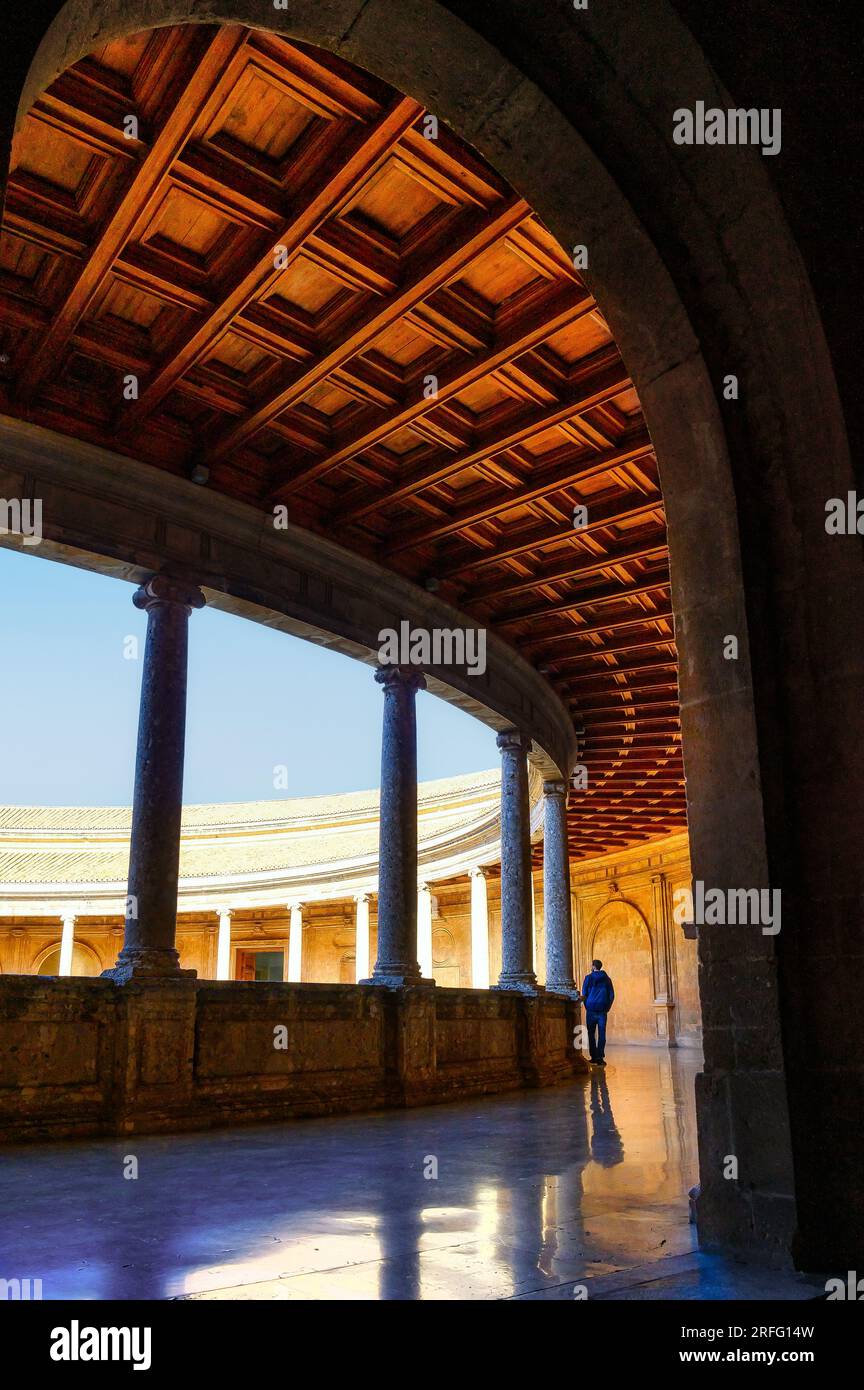 Alhambra, Spain, Balcony and porch overlooking a central courtyard ...