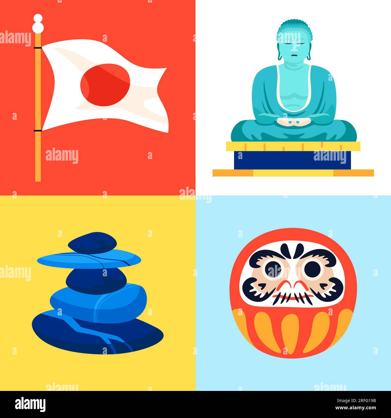 Traditional Asian symbols - set of flat design style colorful ...