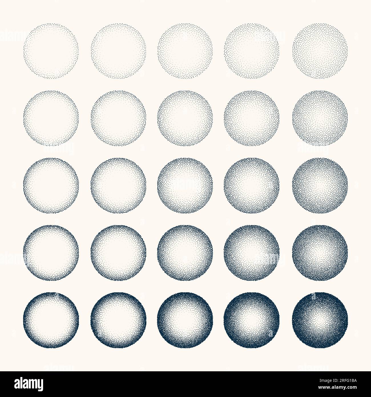 Round shaped dotted objects, vintage stipple elements. Fading gradient ...