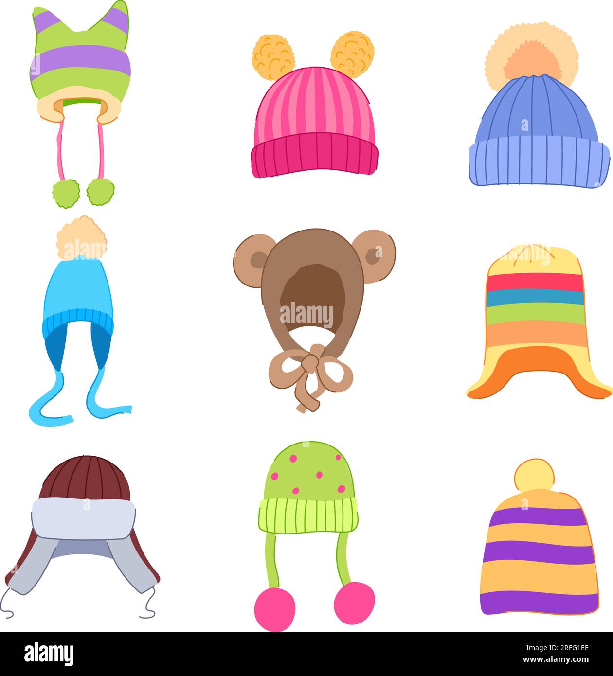 winter hat kid set cartoon vector illustration Stock Vector Image & Art ...