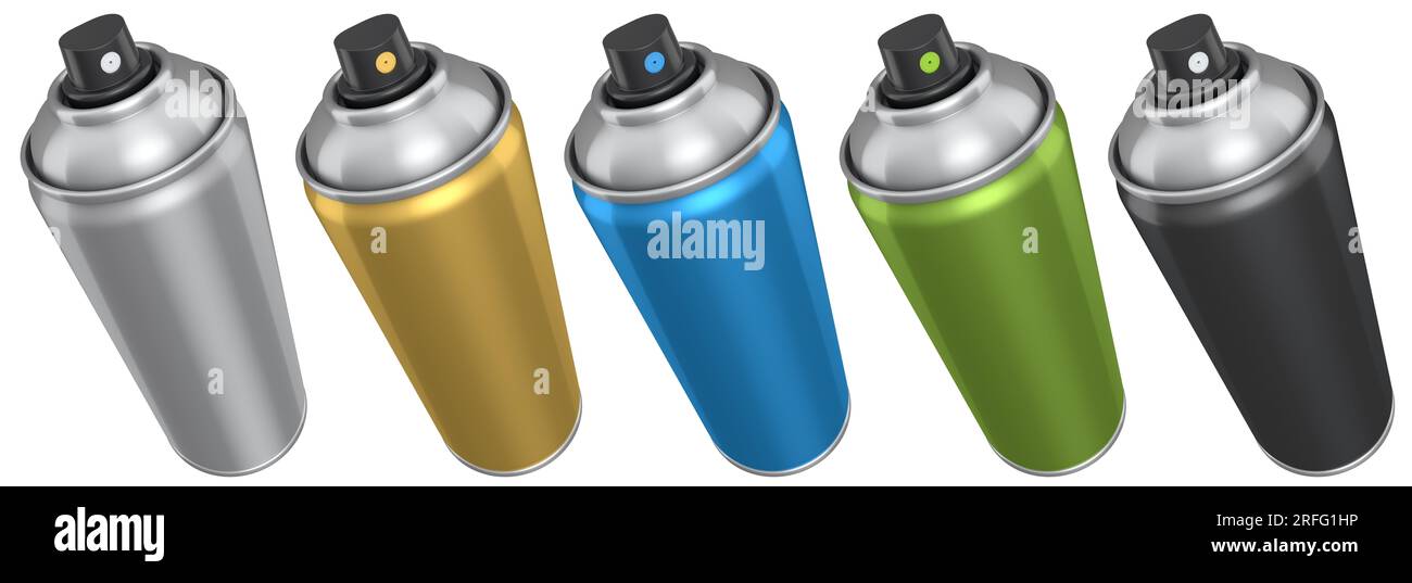 Set of cans of spray paint isolated on white background. 3d render ...